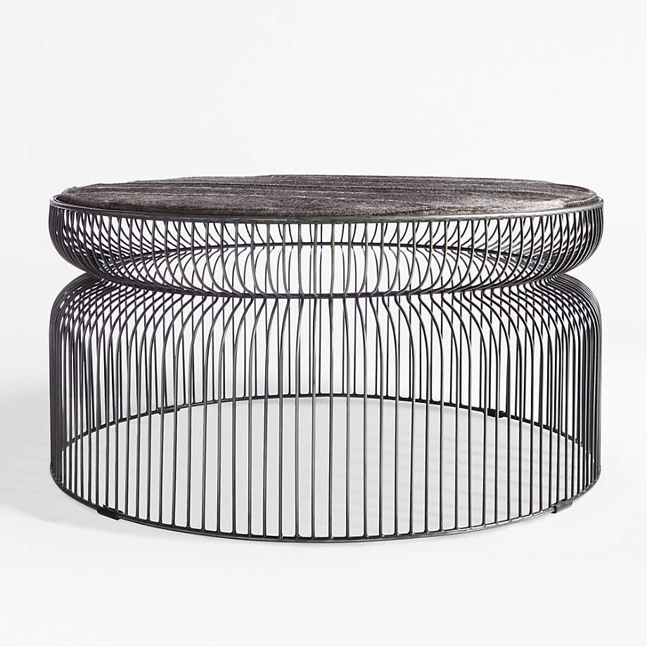 Spoke Hair On Hide Graphite Metal Coffee Table | Crate & Barrel
