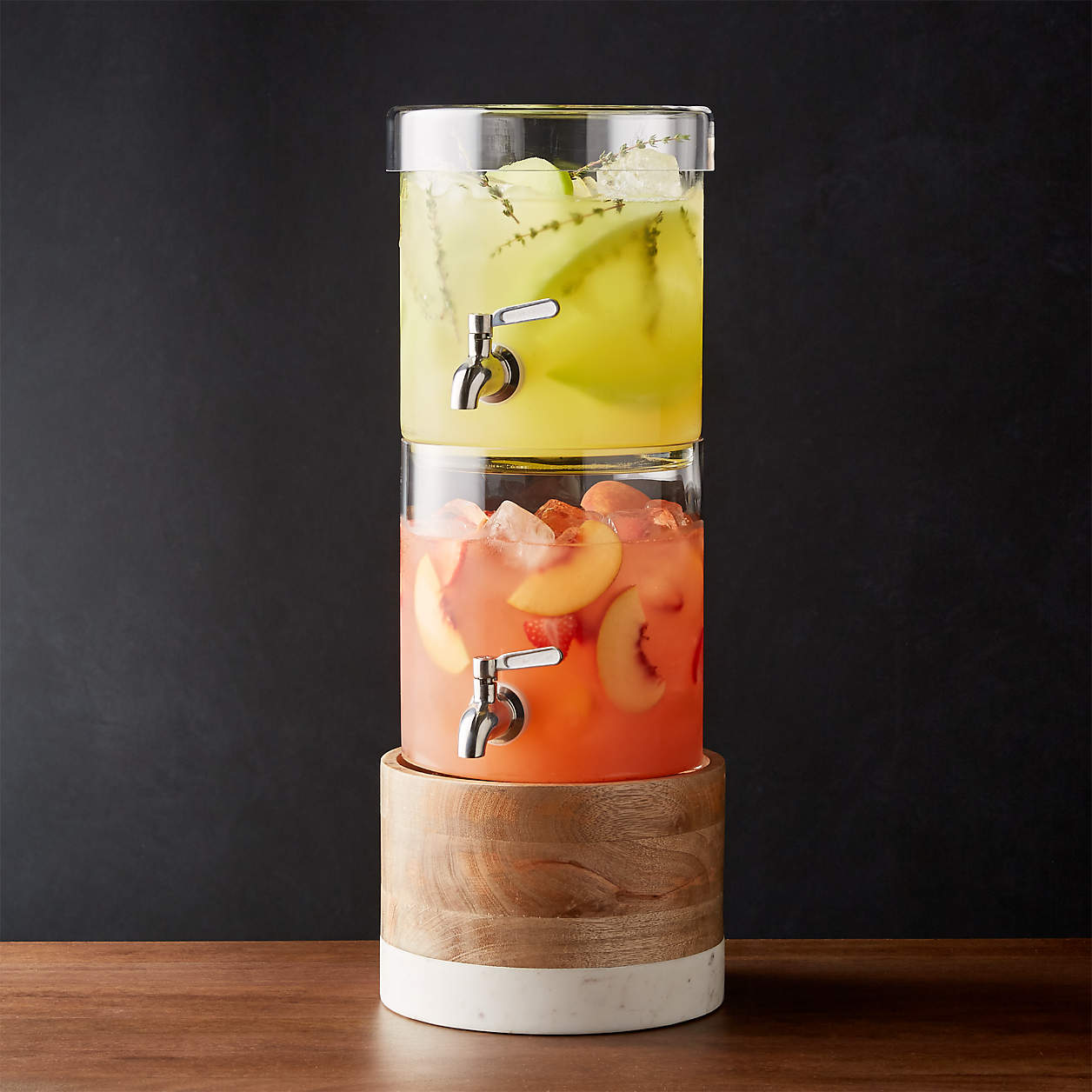 Stacking Drink Dispenser with Wood-Marble Stand + Reviews | Crate & Barrel