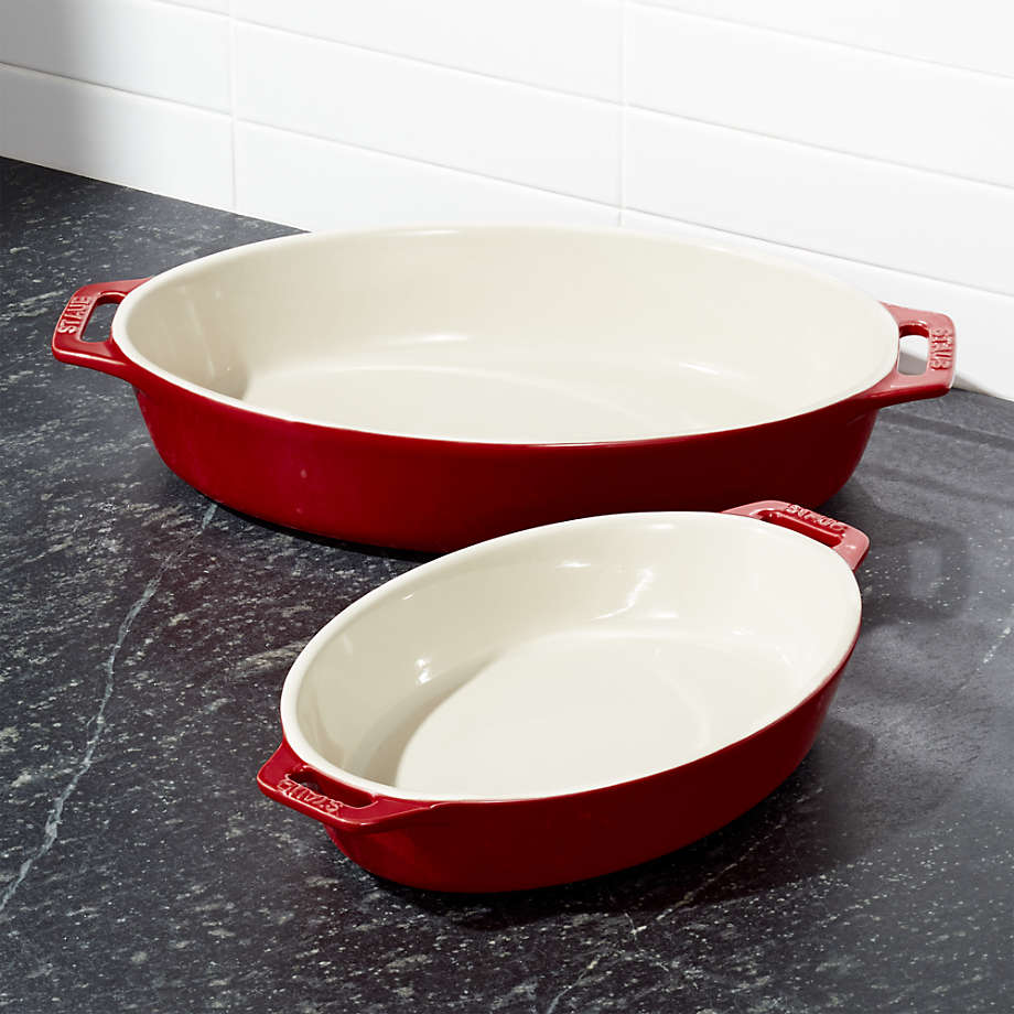 Staub Cherry 2-Piece Oval Baker Set + Reviews | Crate & Barrel