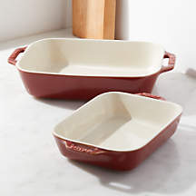 Staub Rustic Red 2-Piece Rectangular Baker Set + Reviews | Crate & Barrel