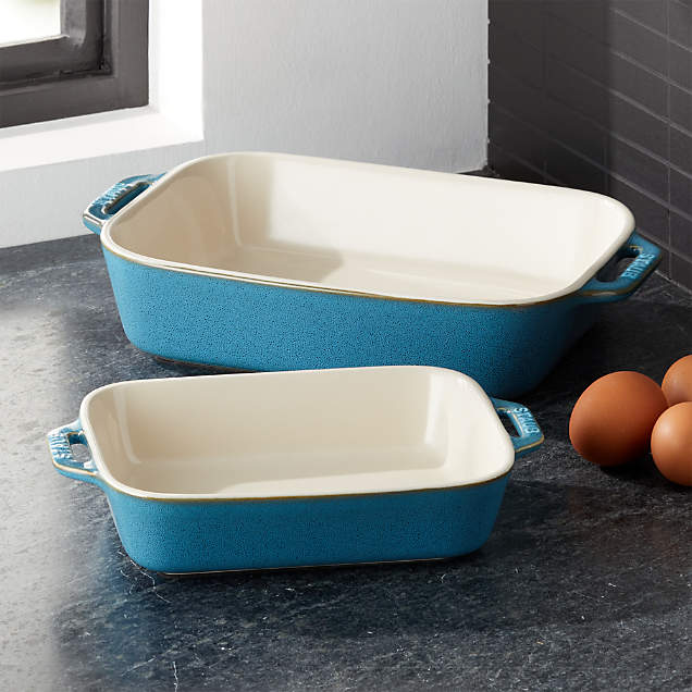 Staub Turquoise Rectangular Bakers, Set of 3 + Reviews | Crate & Barrel