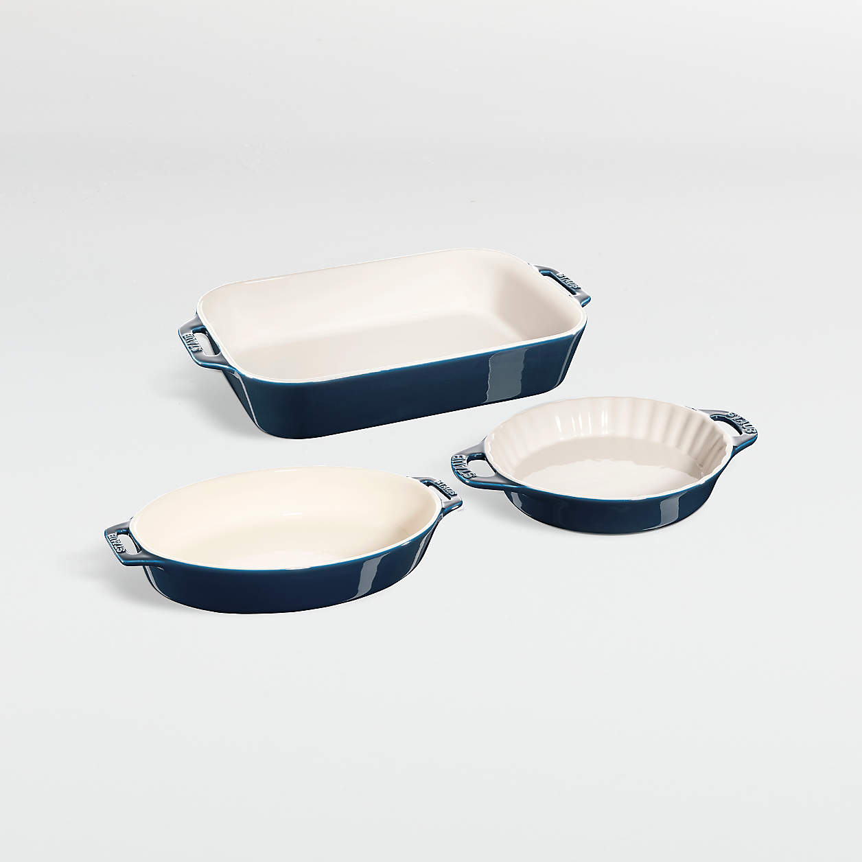 Staub Dark Blue 3-Piece Mixed Baking Dish Set + Reviews | Crate & Barrel