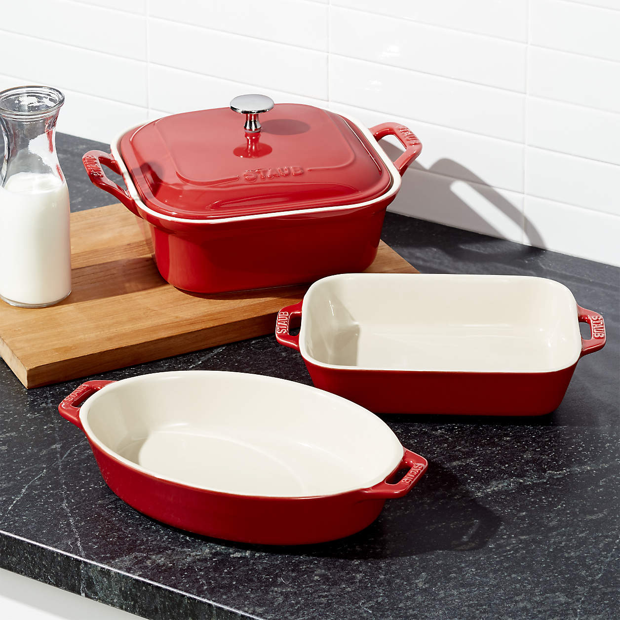 Staub Cherry 4-Piece Baking Set + Reviews | Crate & Barrel