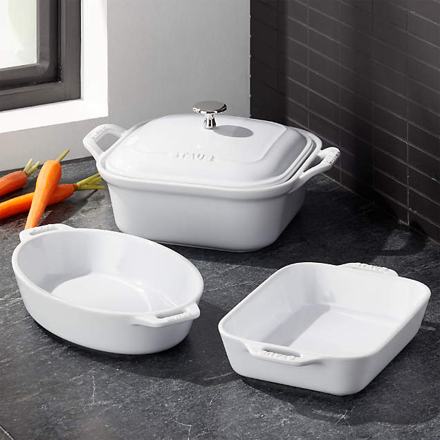 Staub White 2-Piece Rectangular Baker Set + Reviews | Crate & Barrel