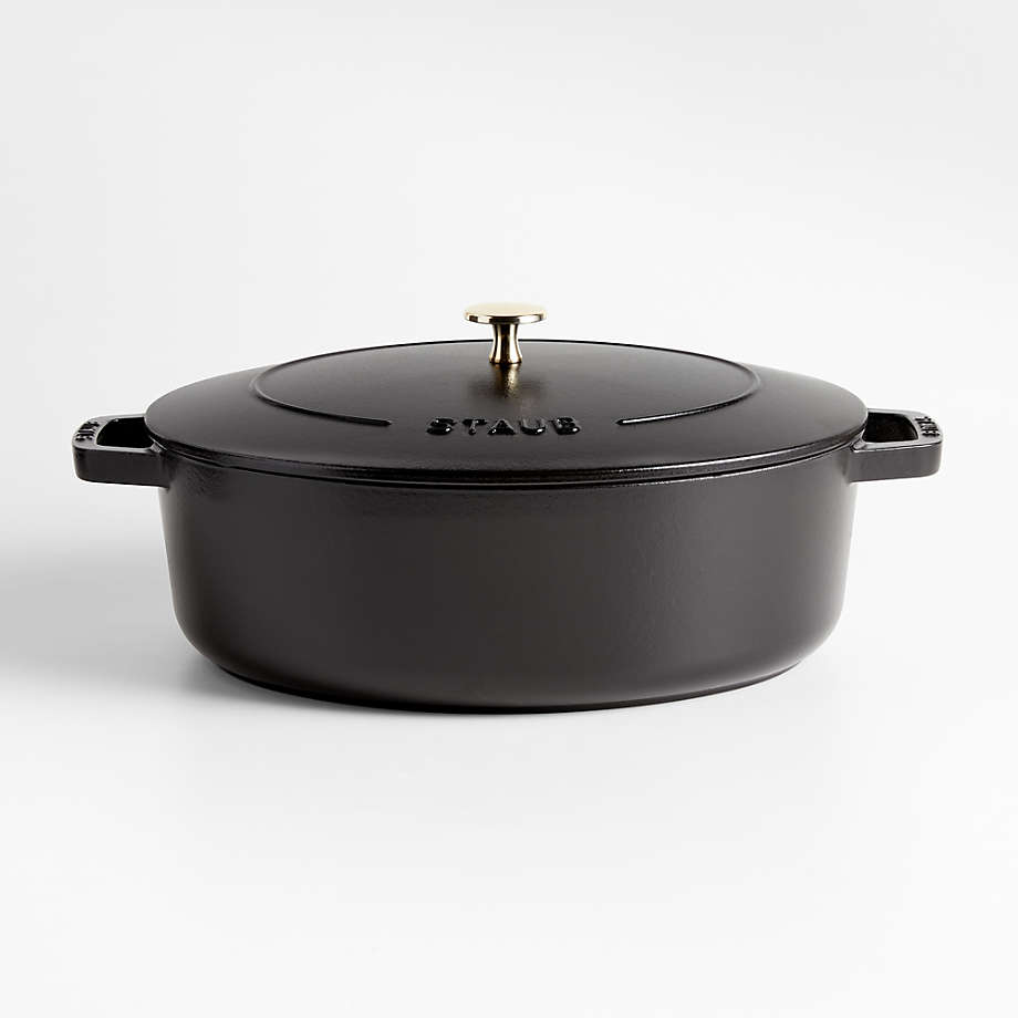 Staub 6.25-Qt. Matte Black Enameled Cast Iron Shallow Oval Dutch Oven ...