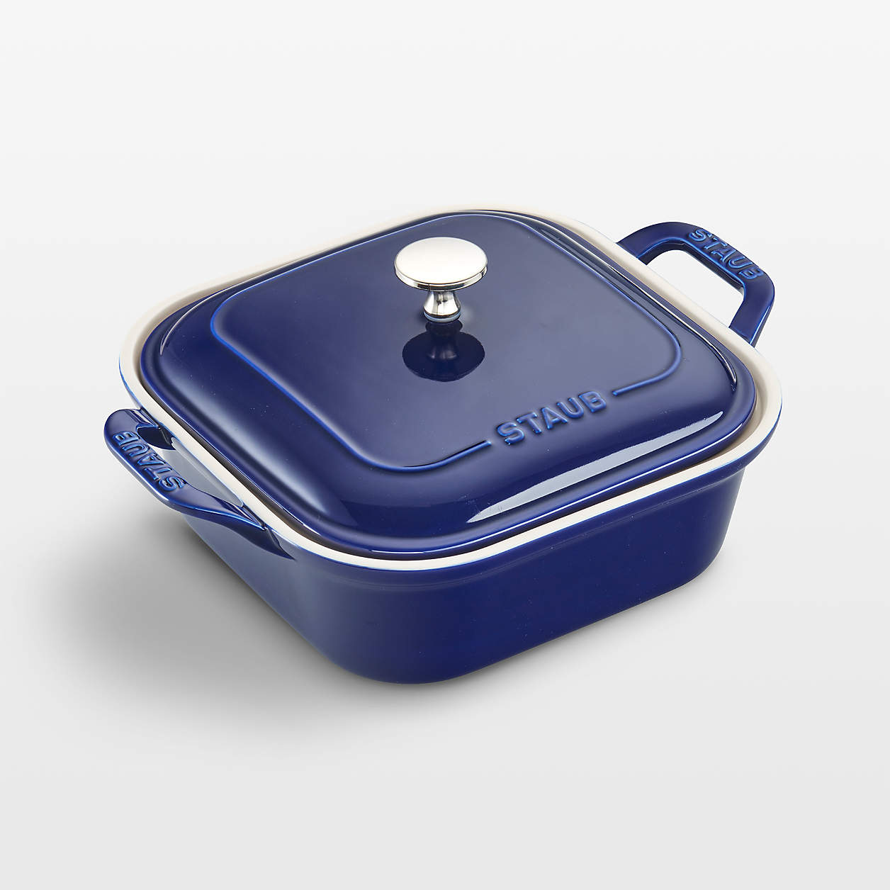 Staub Dark Blue 9" Square Covered Baker + Reviews | Crate & Barrel