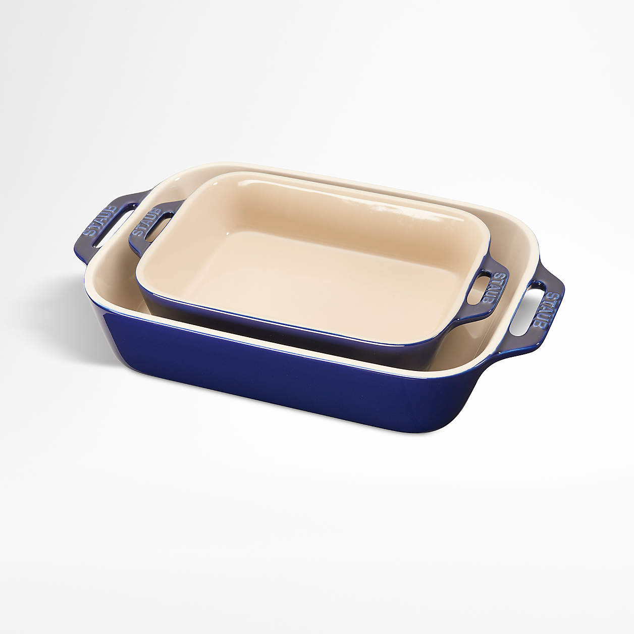 Staub Dark Blue 2-Piece Rectangular Baker Set + Reviews | Crate & Barrel