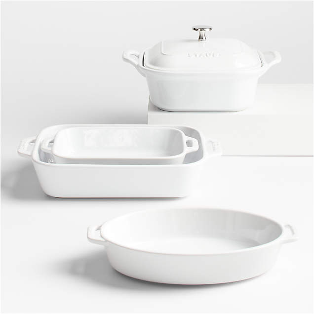 Staub White 2-Piece Oval Baker Set + Reviews | Crate & Barrel
