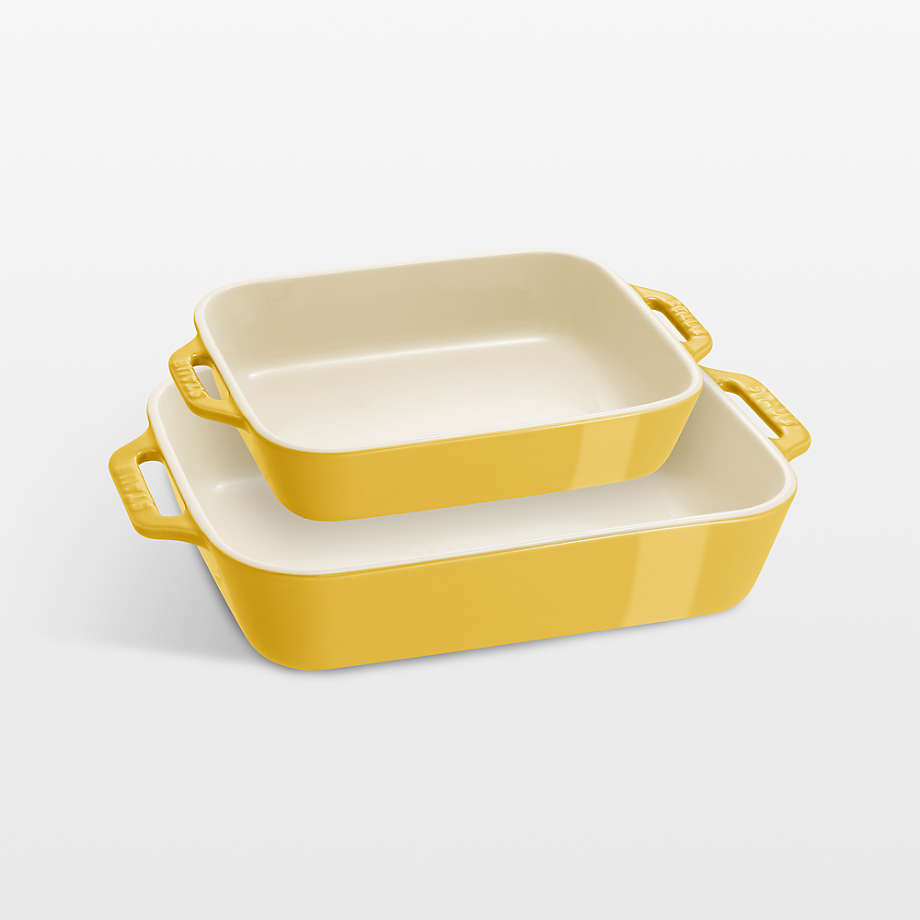 Staub Citron Rectangular Bakers, Set of 2 + Reviews | Crate & Barrel