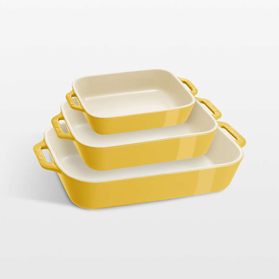 Staub Citron Rectangular Bakers, Set of 3 + Reviews | Crate & Barrel