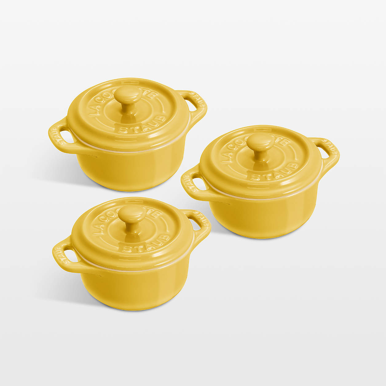 Staub Citron Mini Cocottes, Set of 3 + Reviews | Crate & Barrel