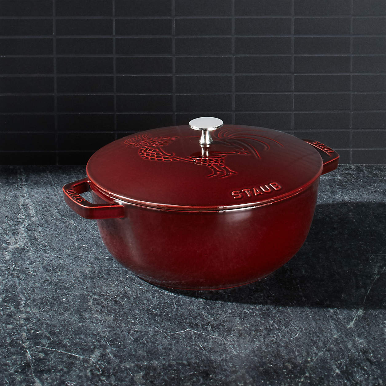 Staub Essential Grenadine 3.75-Qt. Round French Oven with Rooster Lid ...