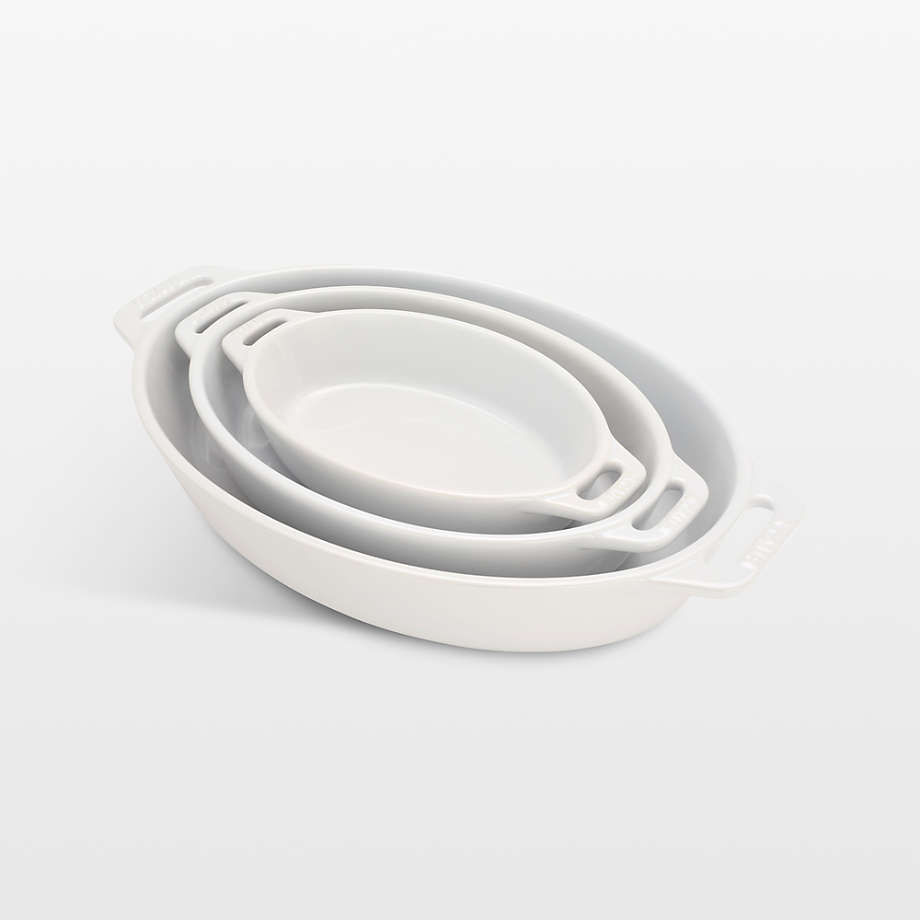 Staub White Oval Bakers, Set of 3 | Crate & Barrel