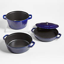 Staub Dark Blue 4-Piece Stackable Cookware Set + Reviews | Crate & Barrel
