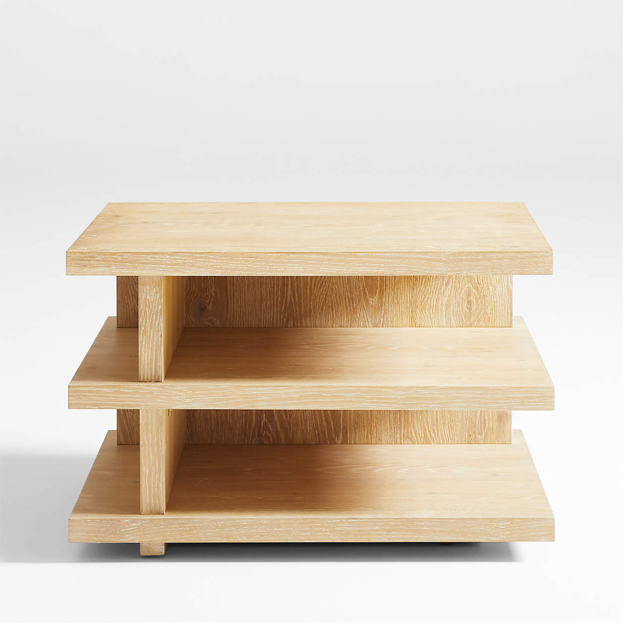 Stria Oversized Natural Oak Wood Square End Table with Tiered Shelves ...