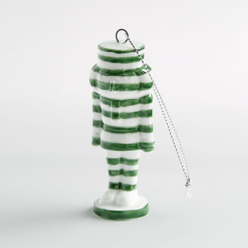 Green/White Striped Nutcracker Christmas Tree Ornament | Crate and Barrel