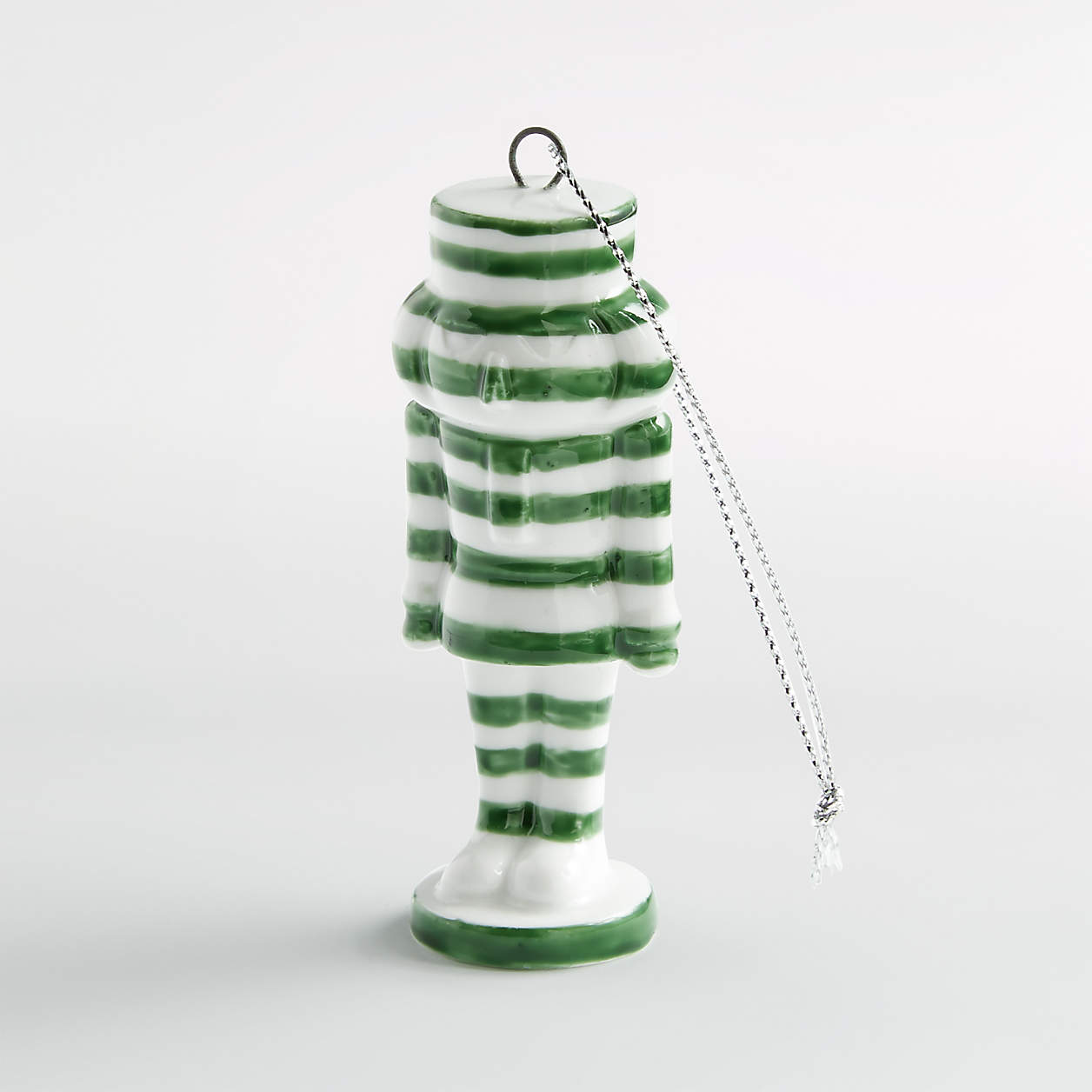 Green/White Striped Nutcracker Christmas Tree Ornament | Crate and Barrel