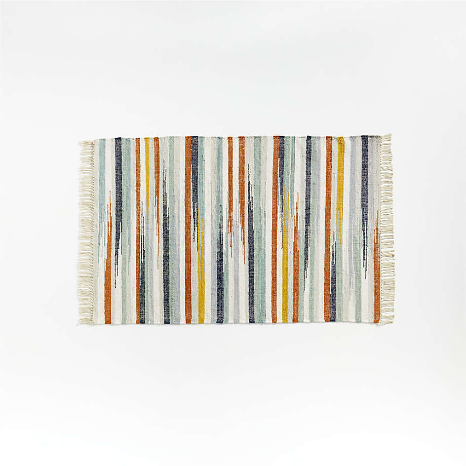 Sumer Flat Weave Cotton Kilim Blue Striped Rug 4x6 by John Robshaw ...