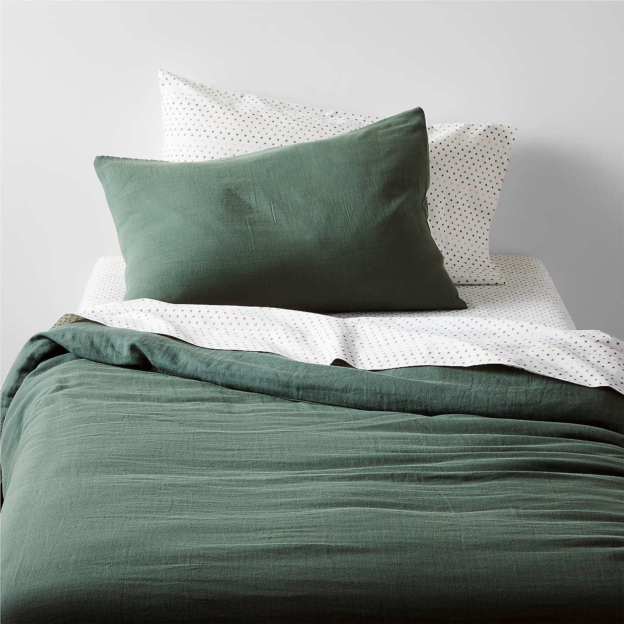 Supersoft Pine Green Organic Cotton Gauze Kids Full/Queen Duvet Cover + Reviews | Crate & Kids