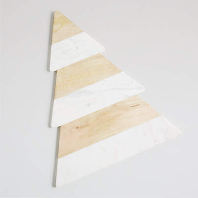 Taiga Holiday Large Wood and Green Marble Christmas Tree Serving Board ...