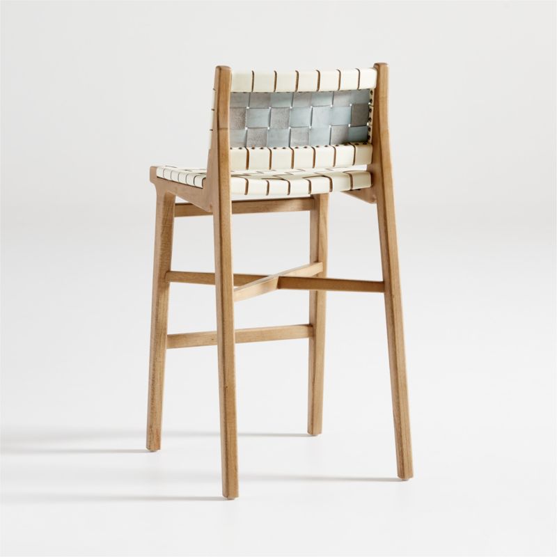 Taj White Leather Strap Bar Stool + Reviews | Crate & Barrel