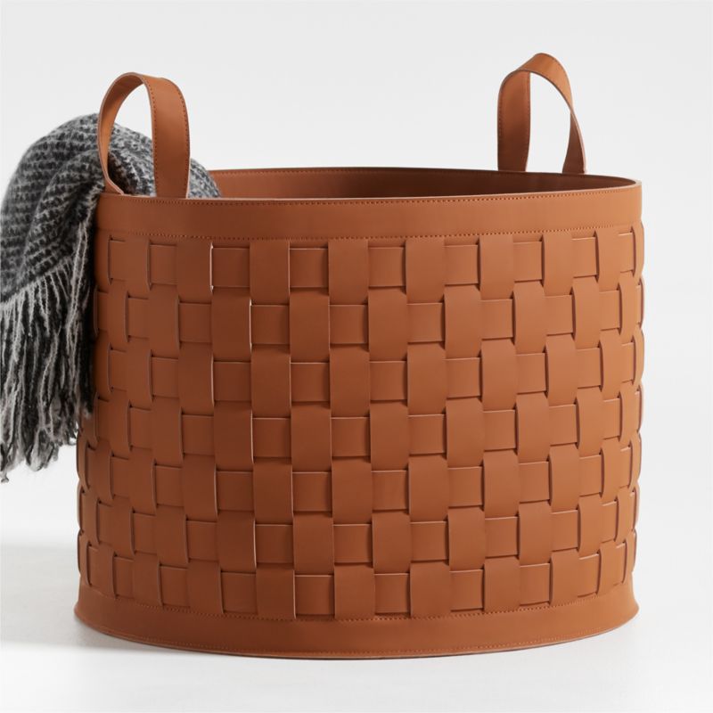 Taka Large Woven Vegan Leather Basket | Crate & Barrel