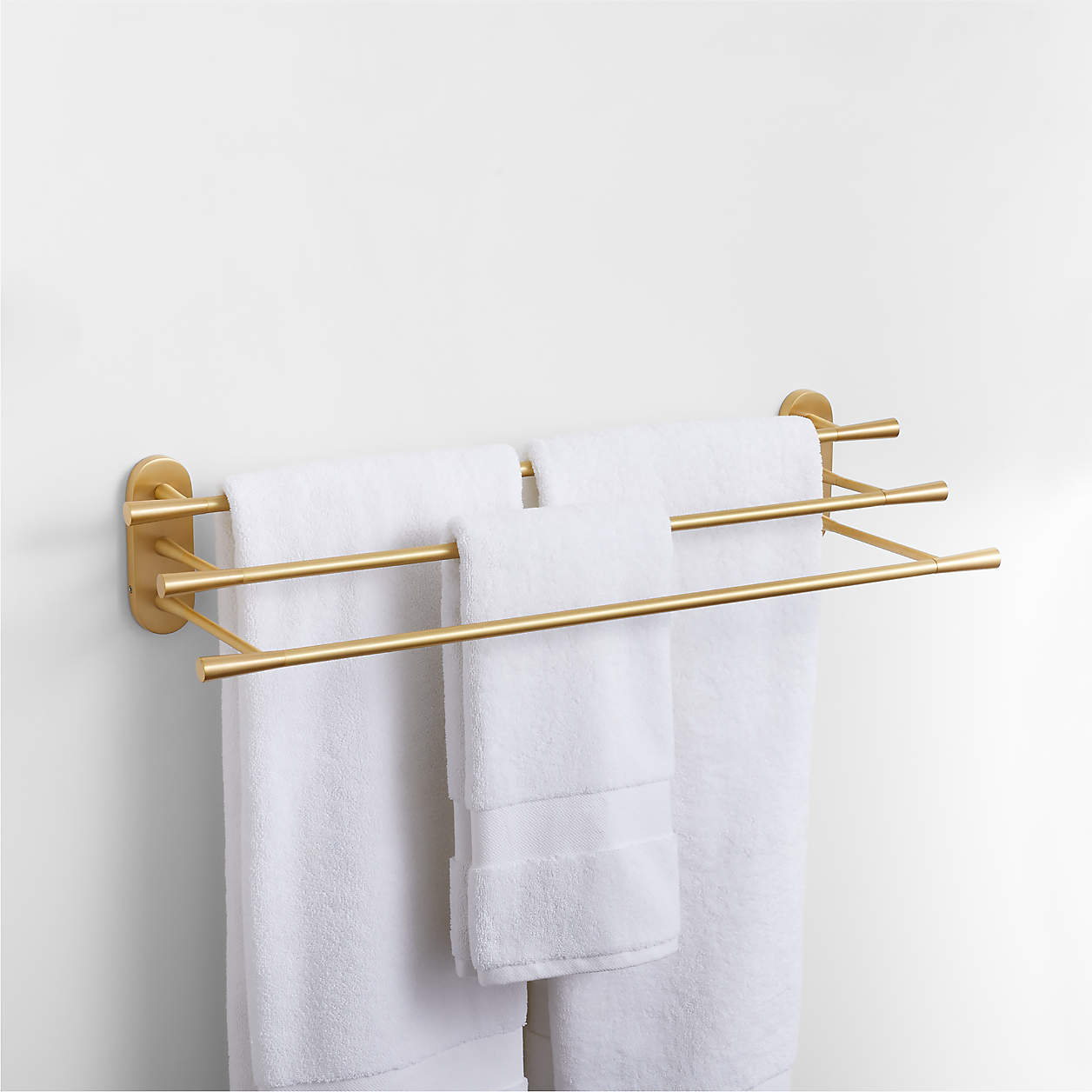 Tapered Brushed Brass Wall-Mounted Bathroom Towel Rack | Crate & Barrel
