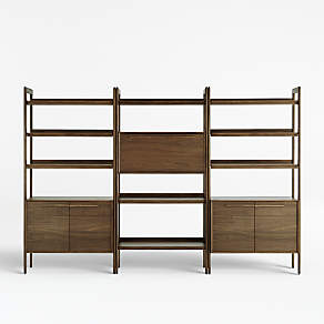 Tate Walnut Bookcase Desk with Outlet with 2 Bookcase File Cabinets. Reviews Crate Barrel