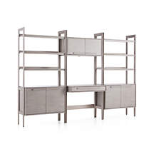 Tate Stone Bookcase Desk with Outlet and 2 Bookcase Cabinets | Crate ...