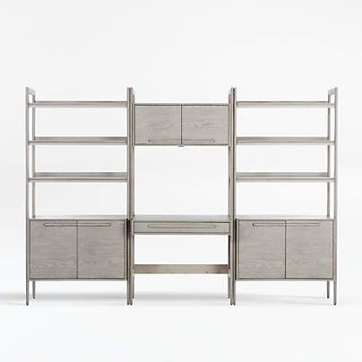 Tate Walnut Bookcase Desk with Outlet with 2 Bookcases | Crate & Barrel ...