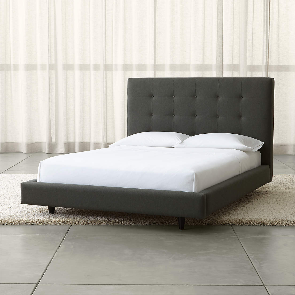 Tate Grey Tall Upholstered Bed | Crate & Barrel