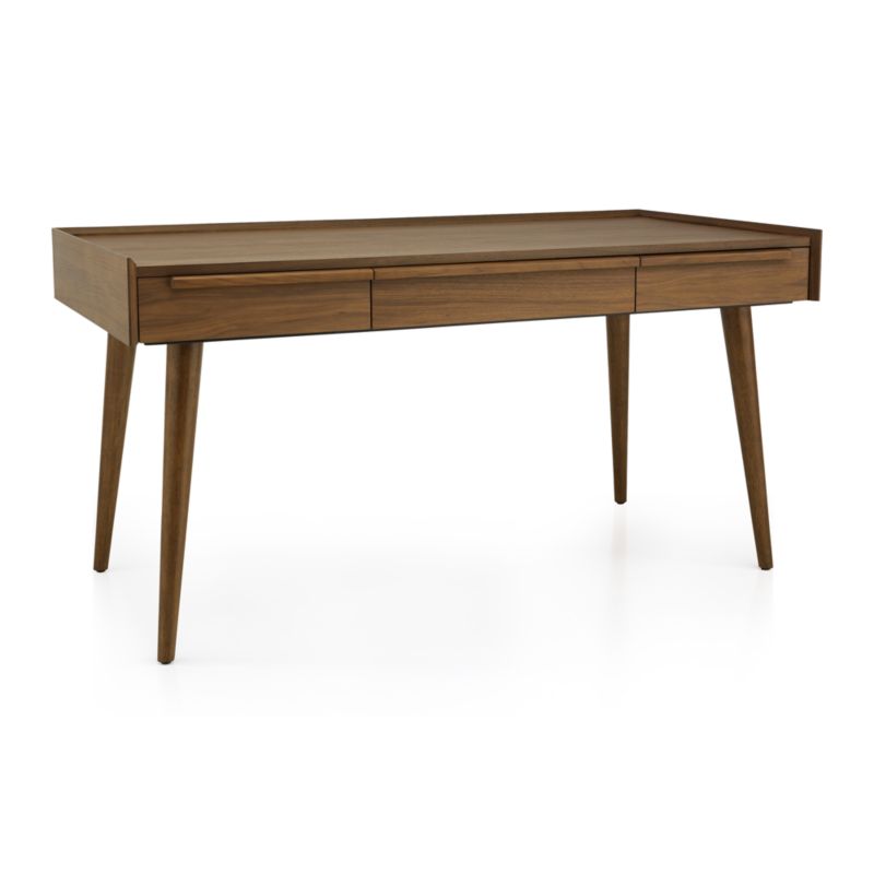 Tate 60" Walnut Desk with Outlet + Reviews | Crate & Barrel