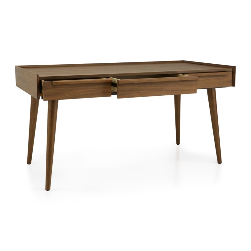 Tate 60" Walnut Desk with Outlet + Reviews | Crate & Barrel