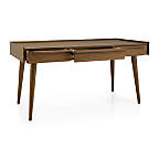Tate 60" Walnut Desk with Outlet + Reviews | Crate & Barrel