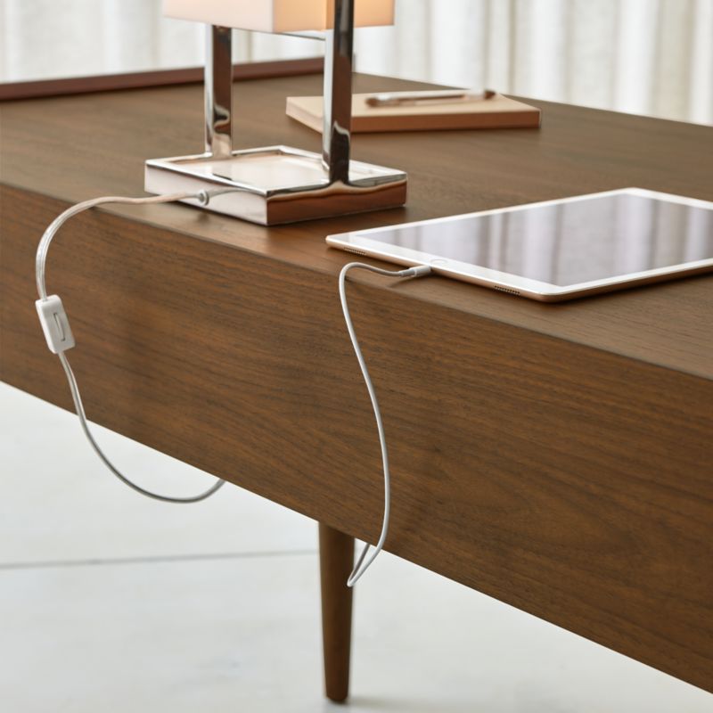 Tate 60" Walnut Desk with Outlet + Reviews | Crate & Barrel