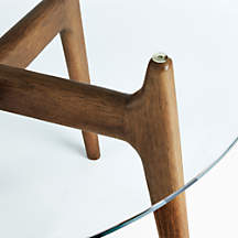 Tate 38" Round Dining Table with Glass Top and Walnut Base | Crate & Barrel