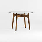 Tate 38" Round Dining Table with Glass Top and Walnut Base | Crate & Barrel