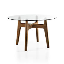 Tate Round Dining Table with Glass Top and Walnut Base | Crate & Barrel ...