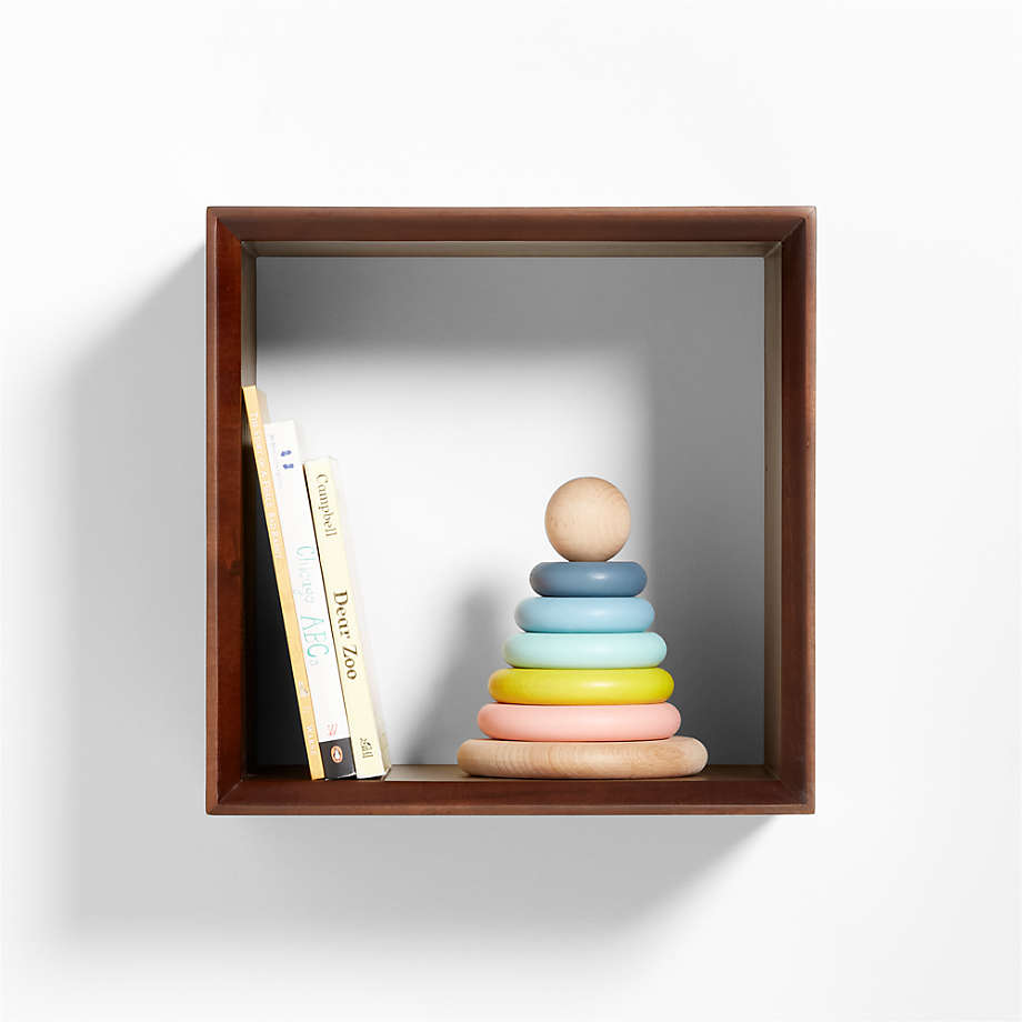 Tatum Walnut Brown Wood Floating Cube Shelf | Crate & Kids