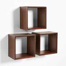 Tatum Walnut Brown Wood Floating Cube Shelves, Set of 3 | Crate & Kids