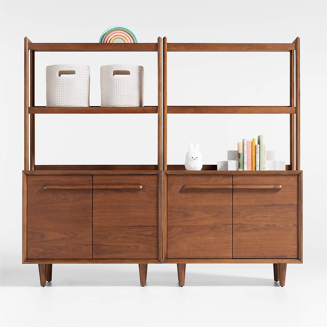 Tatum Set of 2 Modular Walnut Wood 2-Door Kids Storage Bookcases with ...