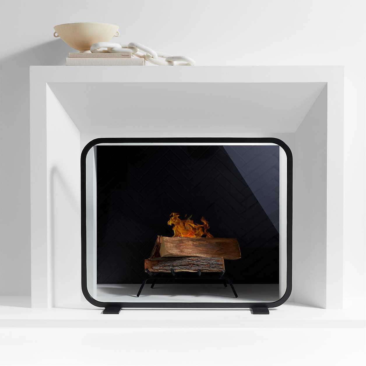 Telum Black Glass Fireplace Screen + Reviews | Crate & Barrel