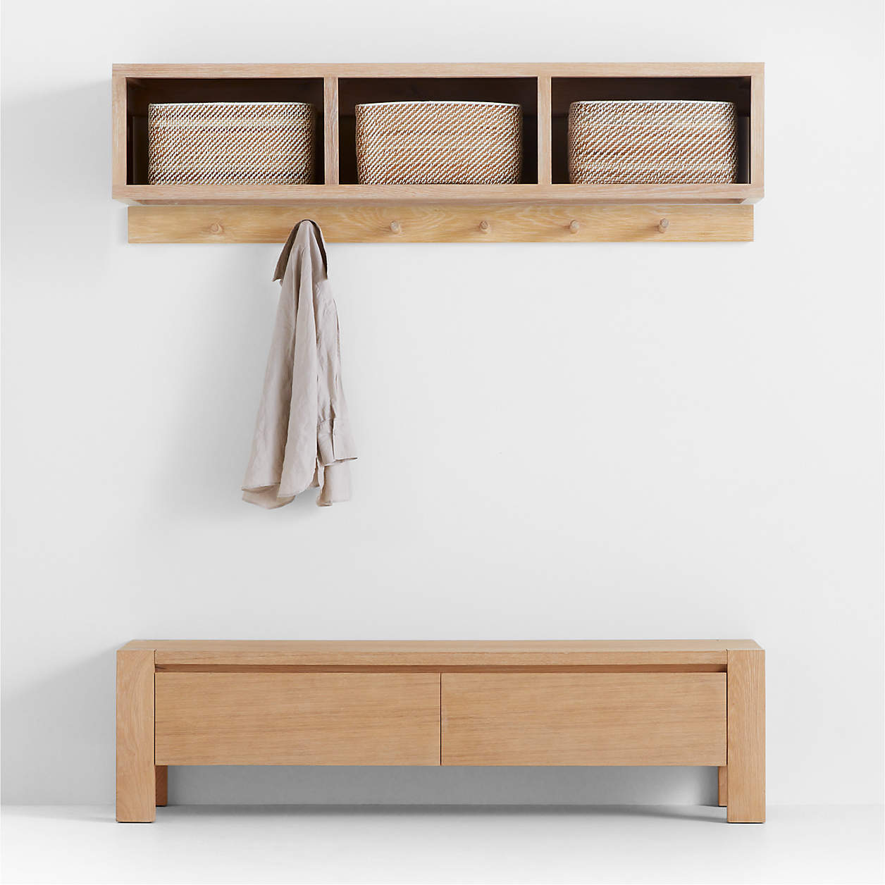 Terra Natural White Oak Wood 3-Piece Entryway Storage with Bench ...