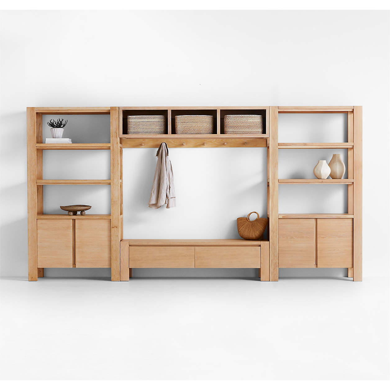 Terra Natural White Oak Wood 5-Piece Entryway Set with Bench | Crate ...