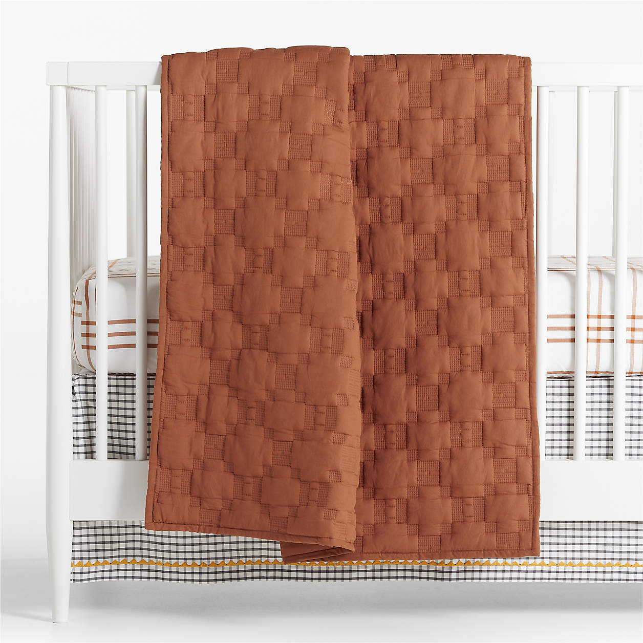 Almond Brown Geometric Stitch Embroidered Cotton Baby Crib Quilt ...