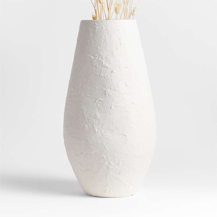 White Textured Ceramic Vase 17" + Reviews | Crate & Barrel