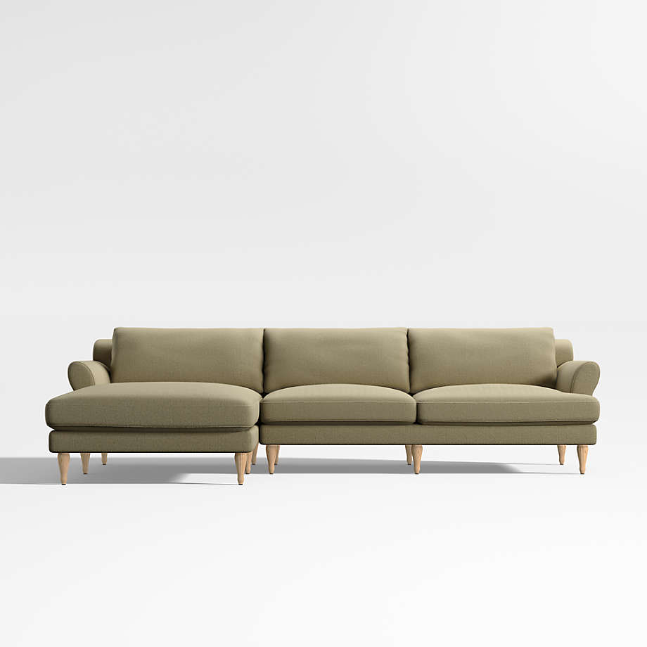 Timson Green Velvet 2-Piece Roll Arm Left Arm Chaise Sectional Sofa ...