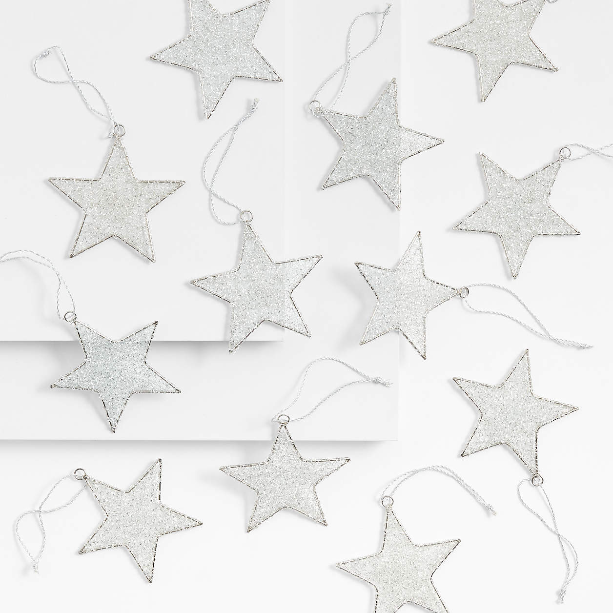 Silver Tinsel Star Christmas Tree Ornaments, Set of 12 | Crate & Barrel