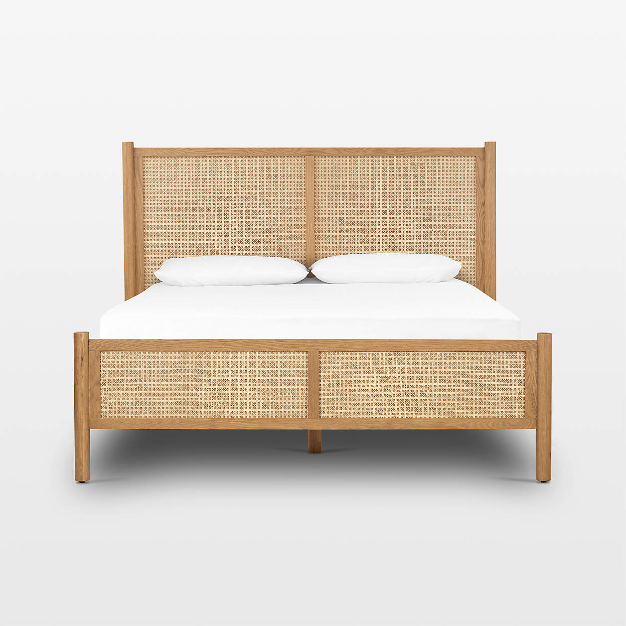 Tisdell Cane and Khaki Oak Wood Queen Bed | Crate & Barrel