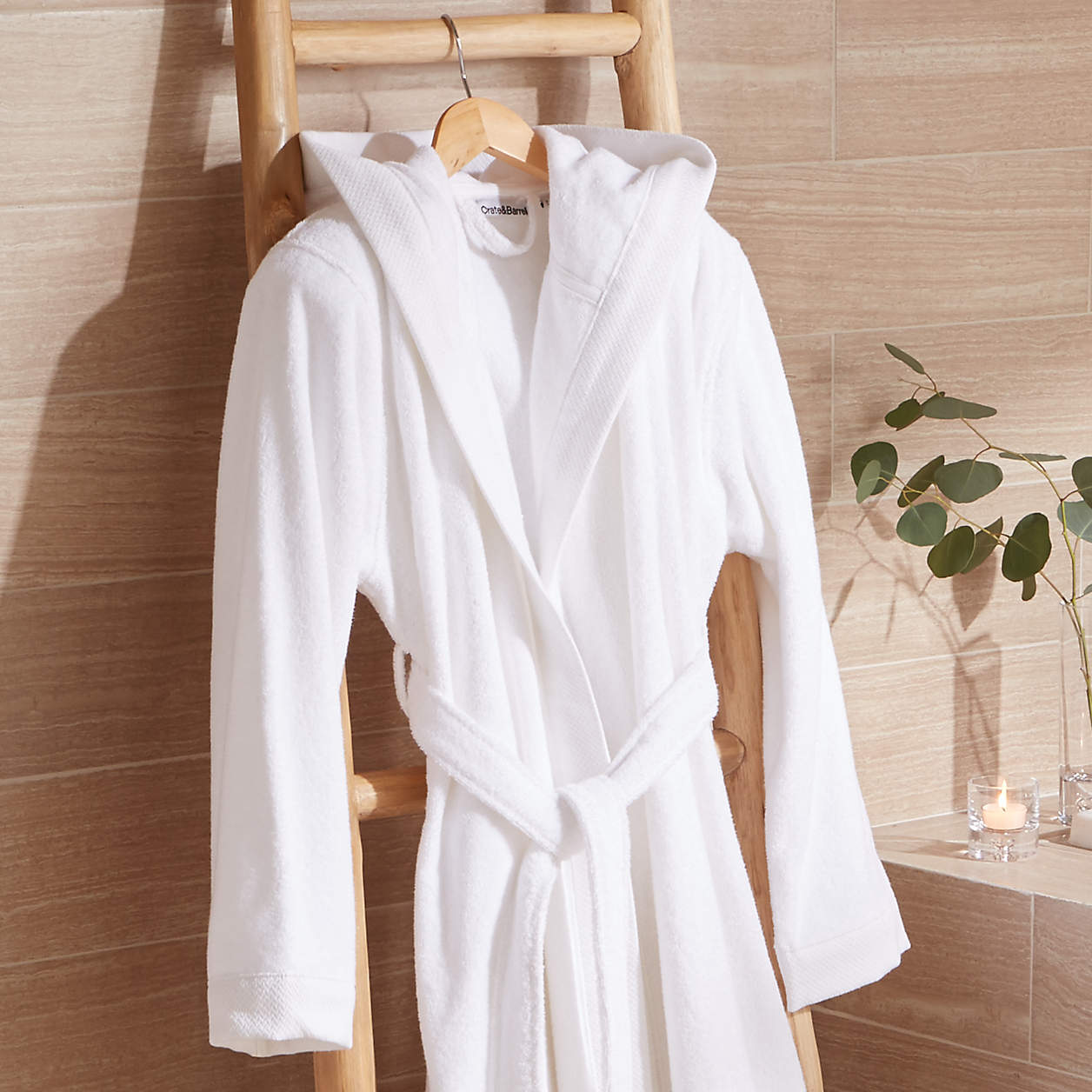 Organic Turkish White Cotton Hooded Bathrobe S/M. | Crate & Barrel Canada